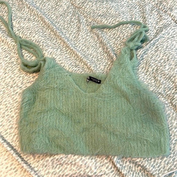 Zara | Tops | Zara Mint Fuzzy Crop Top String Tie | Poshmark